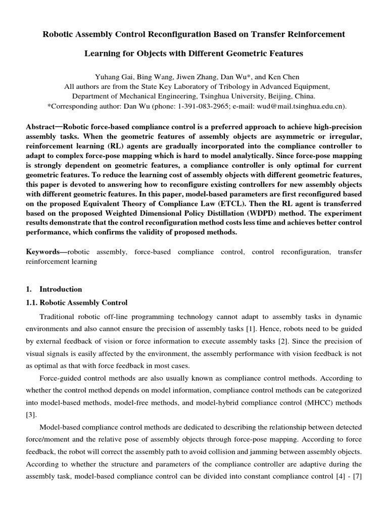 Robotic Assembly Control Reconfiguration Based On Pdf Control