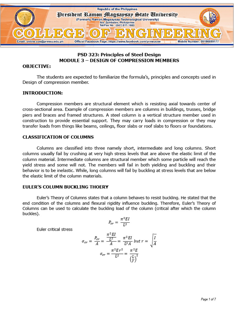 Module 3 Design of Compression Member | PDF | Buckling | Column