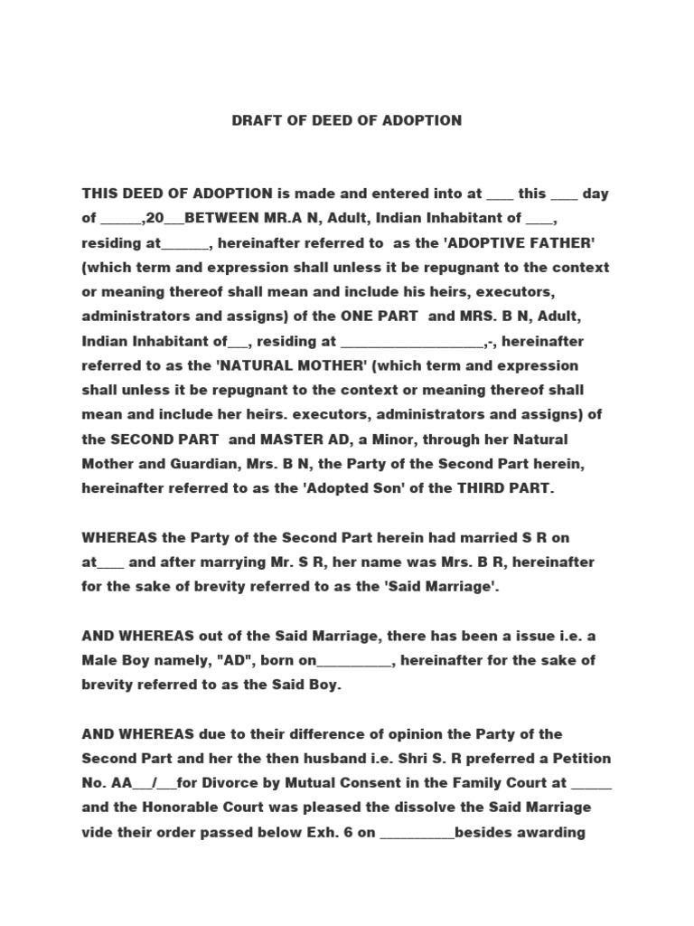DEED OF ADOPTION | Download Free PDF | Family | Social Institutions