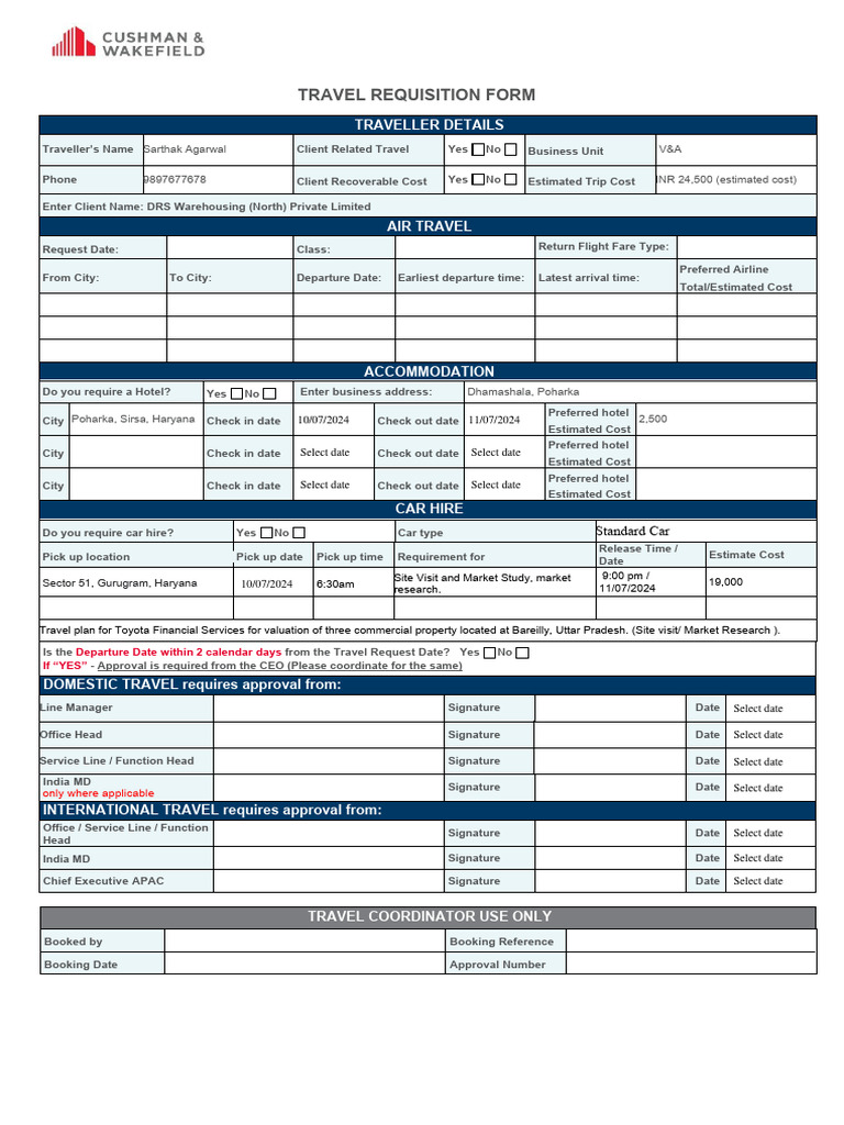 CW Travel Approval Form - Outstation | PDF | Transport | Aviation