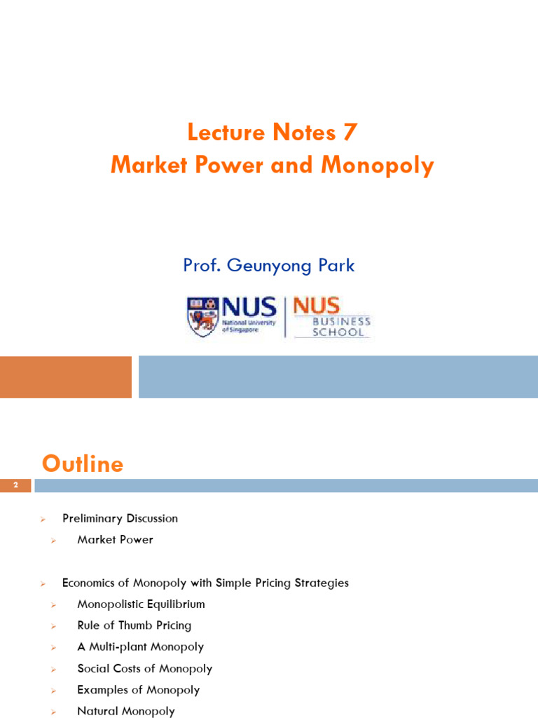 Lecture 7 Market Power and Economics of Monopoly | PDF | Market Power | Monopoly