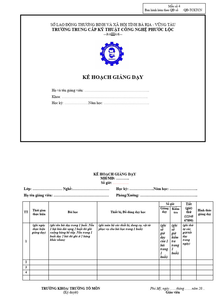 Mau So 4 Ke Hoach Giang Day | PDF