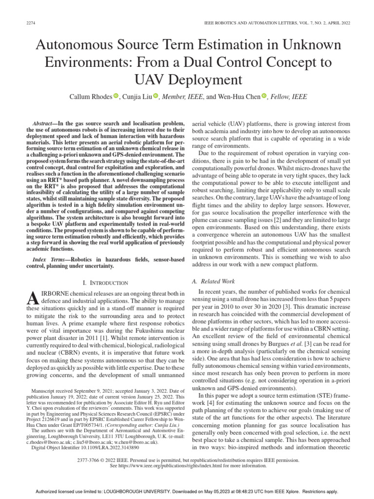Autonomous Source Term Estimation In Unknown Environments From A Dual Control Concept To Uav