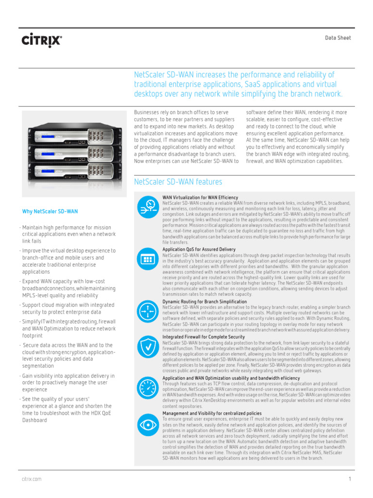 Netscaler SD Wan Data Sheet | PDF | Computer Network | Computer Engineering