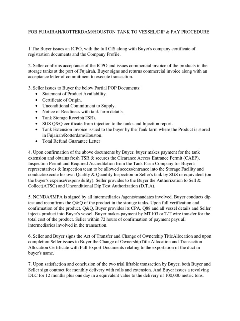Fob Procedure Tank To Vessel | PDF | Procurement | Payments