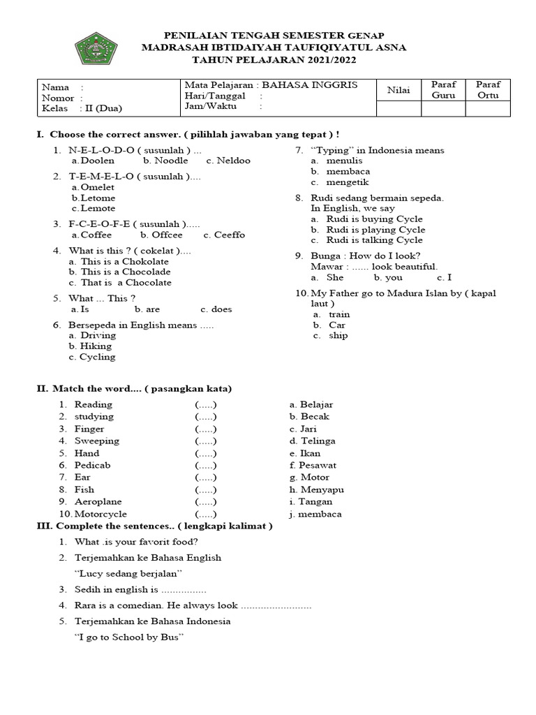 B.ing Kelas 2A 2B | PDF