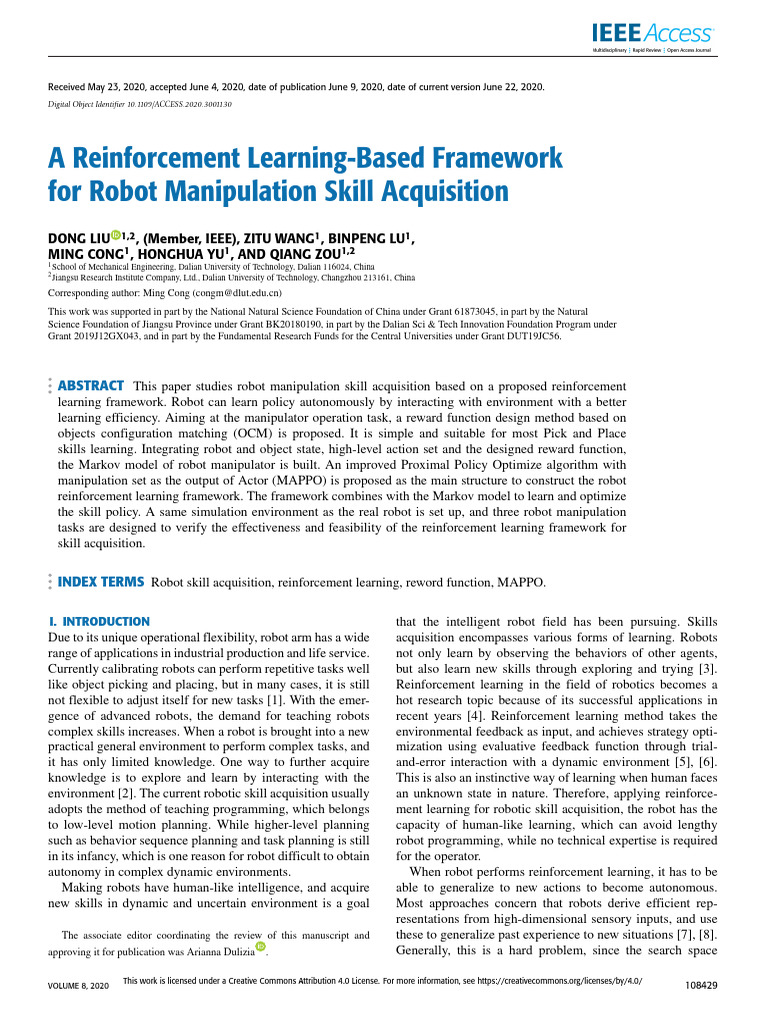 A Reinforcement Learning-Based Framework For Robot Manipulation Skill Acquisition | PDF | Robot ...