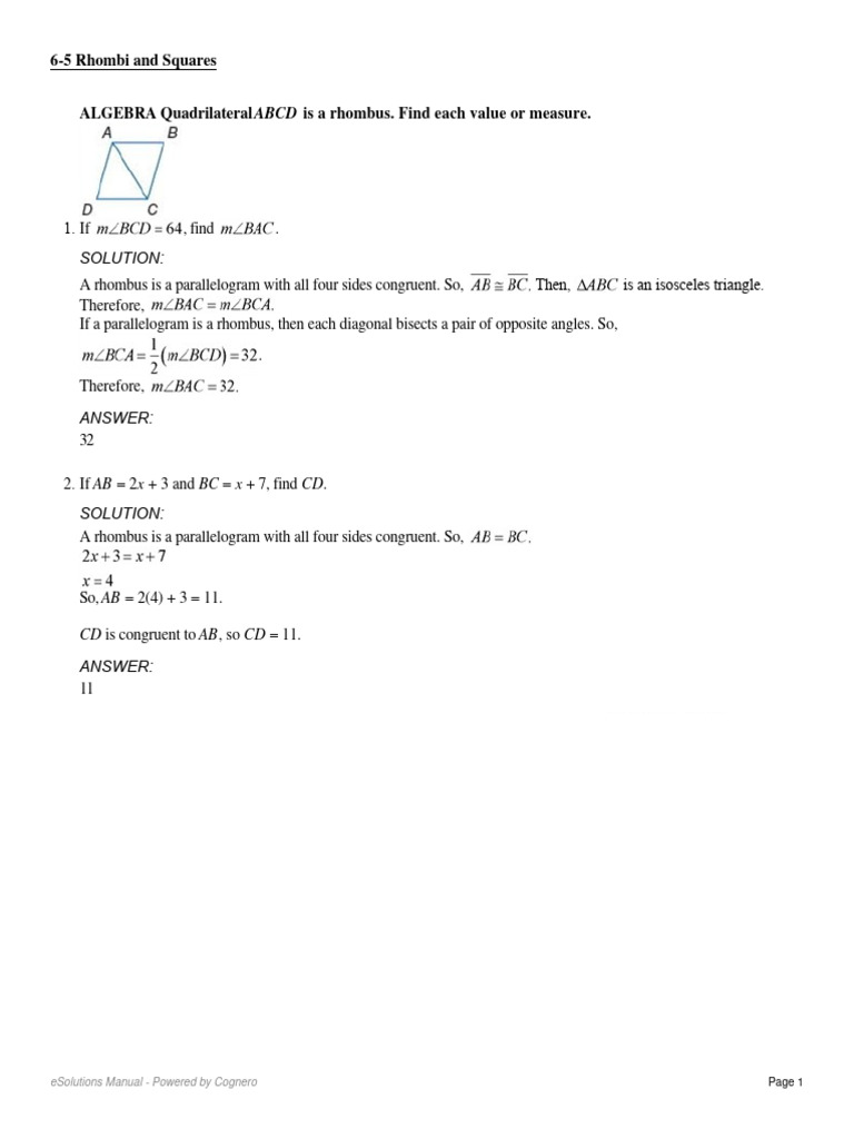 6-5 Rhombi and Squares | PDF | Rectangle | Perpendicular