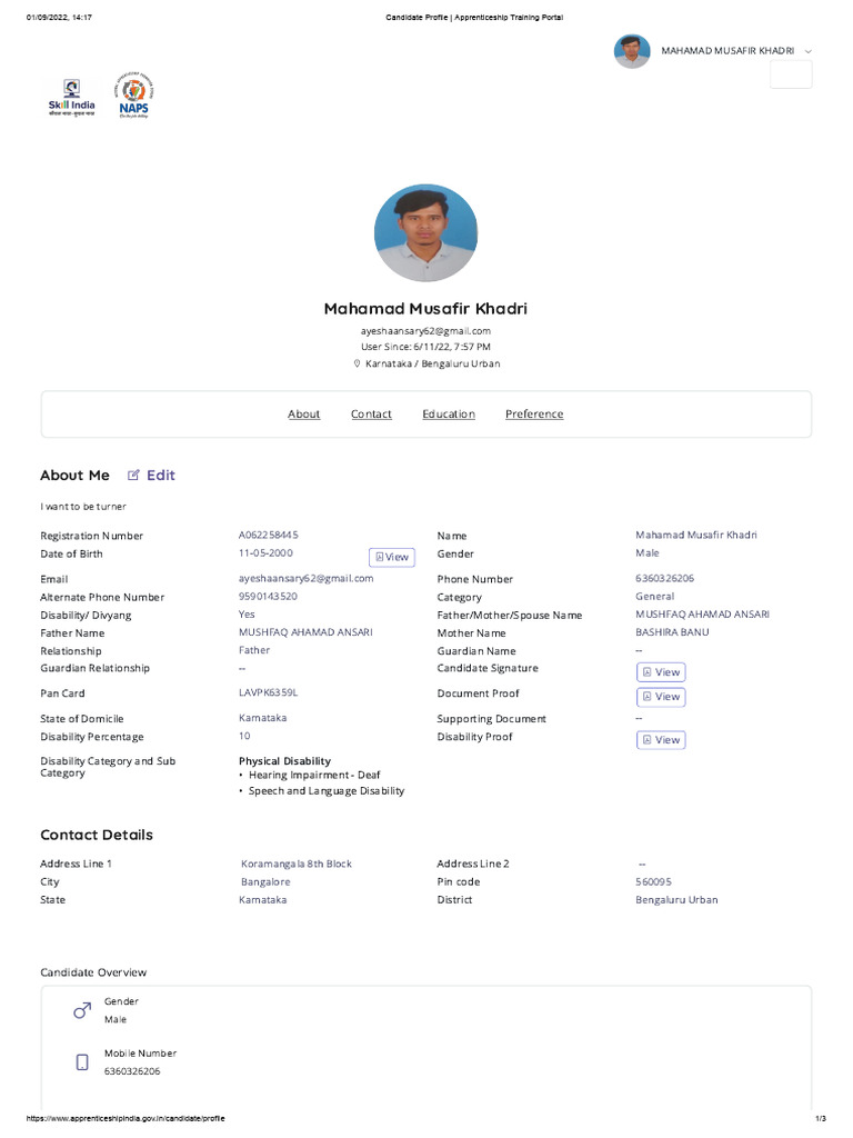 Candidate Profile _ Apprenticeship Training Portal | PDF ...