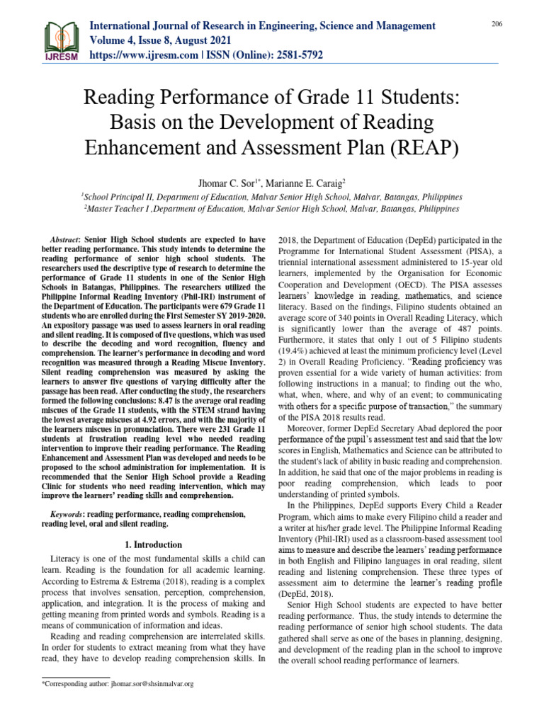 Ijresm V4 I8 45 | PDF | Reading Comprehension | Literacy