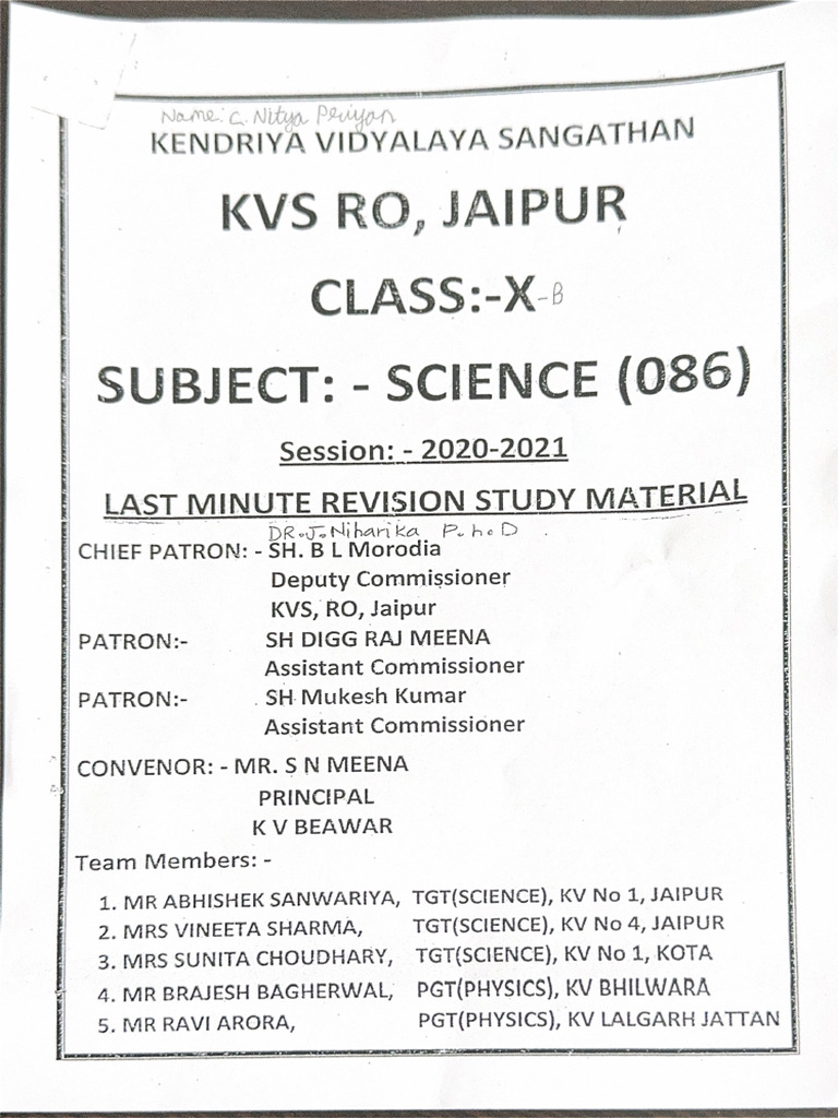 Class 10 Science Last Minute Revision Study Material | PDF