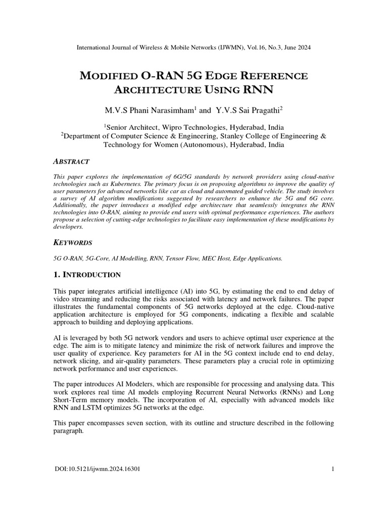 Modified O-RAN 5G Edge Reference Architecture using RNN | PDF ...