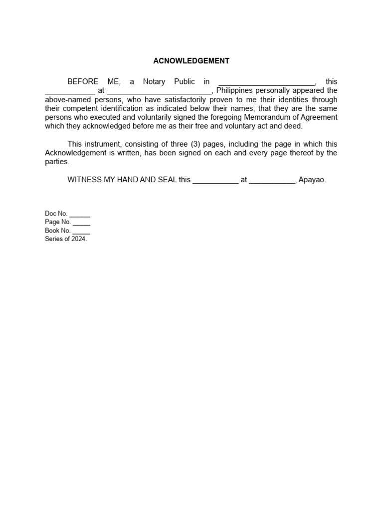 Notary Acknowledgment for MOA | PDF
