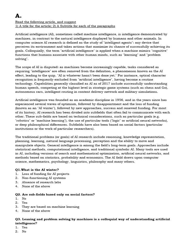 2 Reading Comprehension Worksheet 2 Questions | PDF | Artificial ...