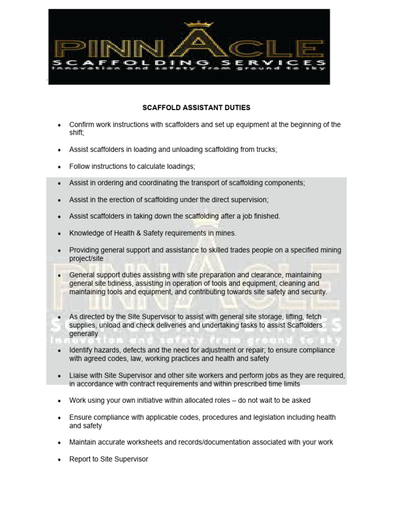 Scaffolding Assistant Job Responsibilities | PDF | Business