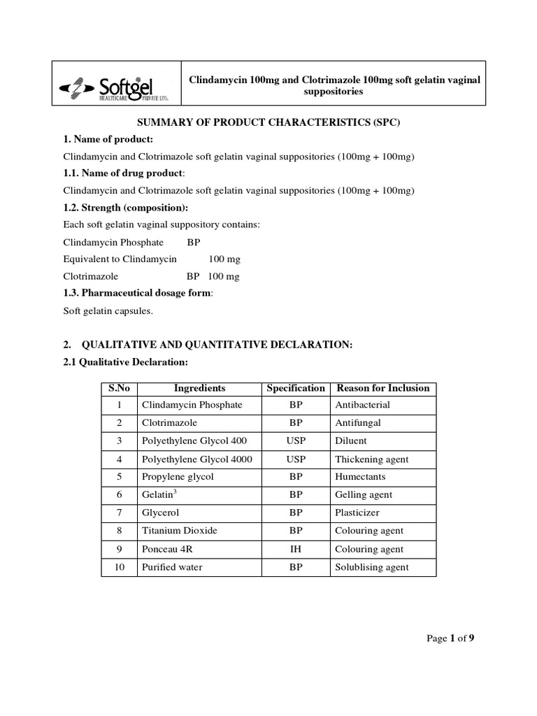 SMPC Clinda Clotromazole | PDF | Self-Improvement | Wellness