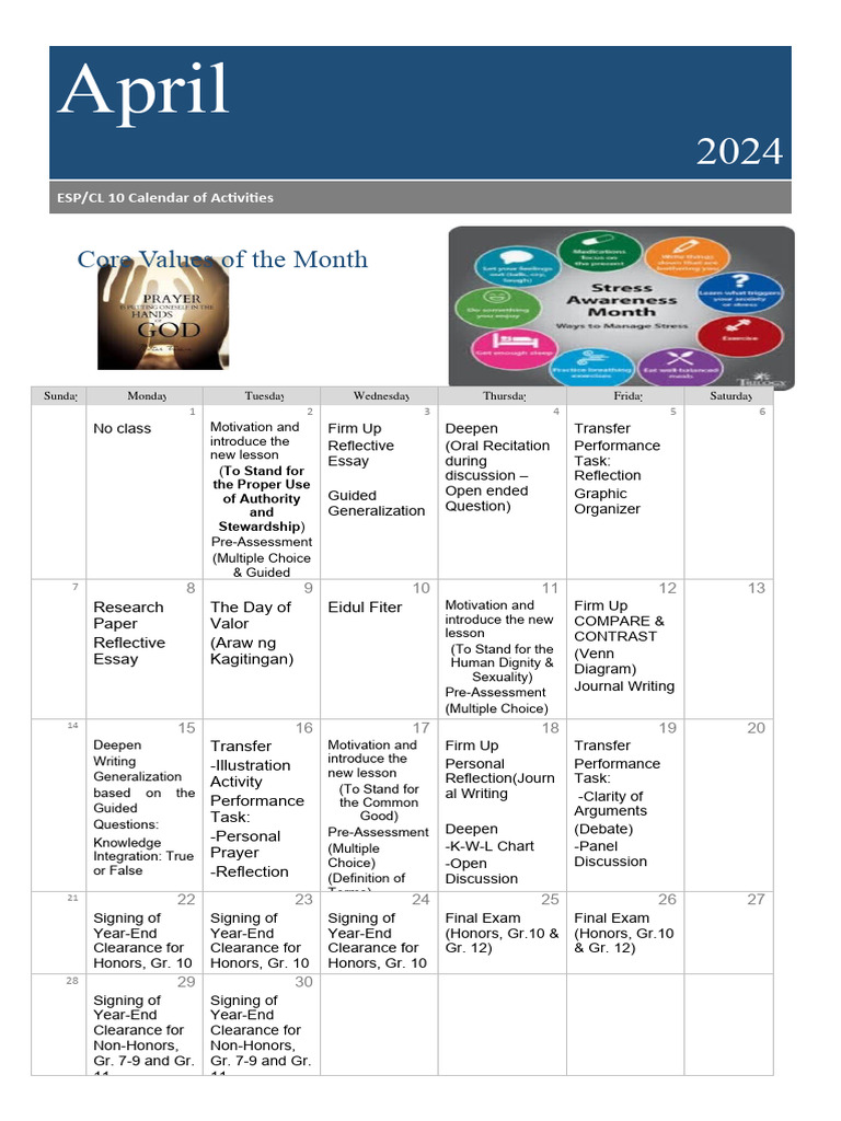Calendar of Activities April May | PDF