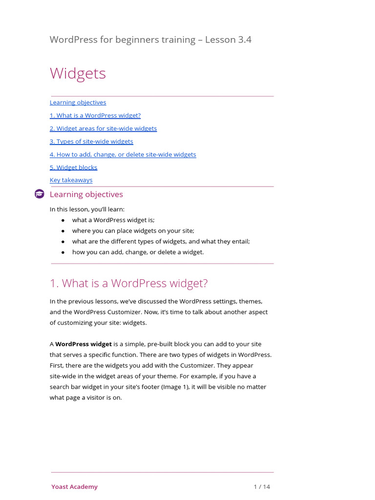 3 4 Widgets Wordpress For Beginners | PDF | Word Press | World Wide Web