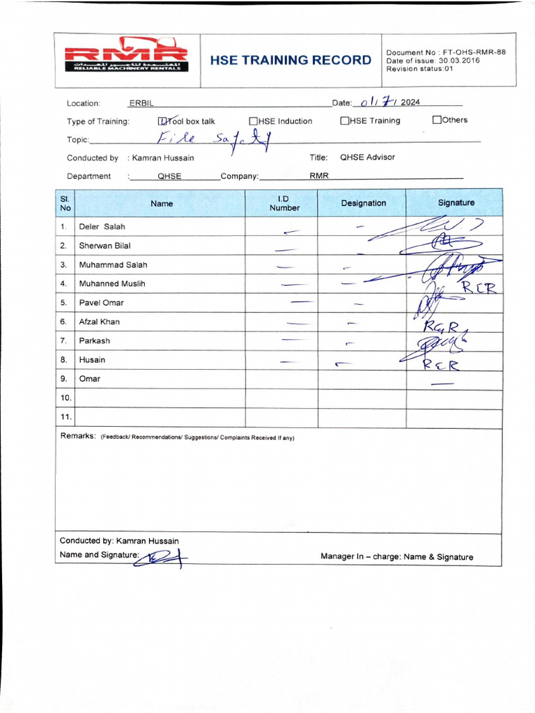 RMR Fire Safety TBT 01 July 2024 | PDF