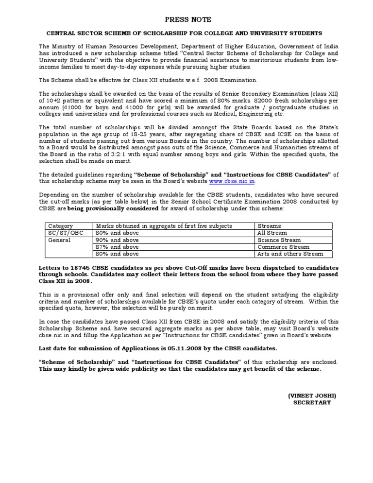 Press Note | PDF | Postgraduate Education | Secondary School