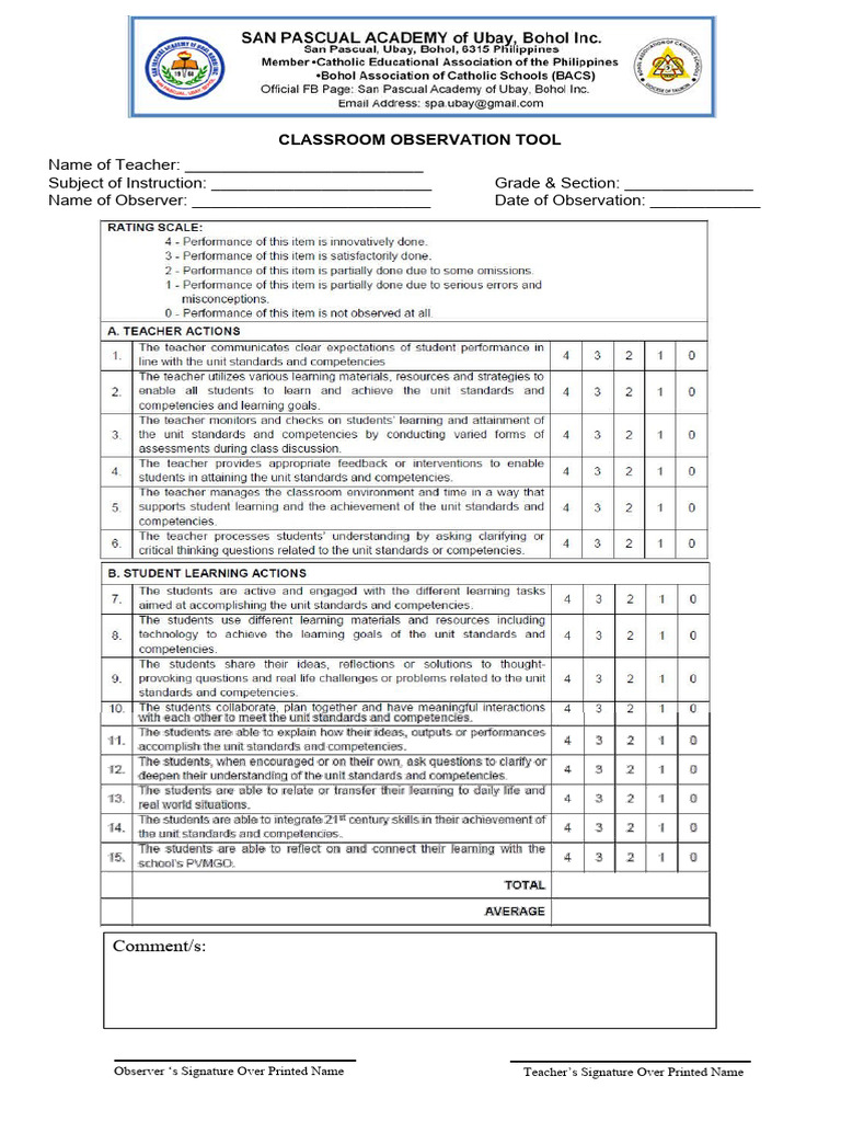 Classroom Observation Tool | PDF