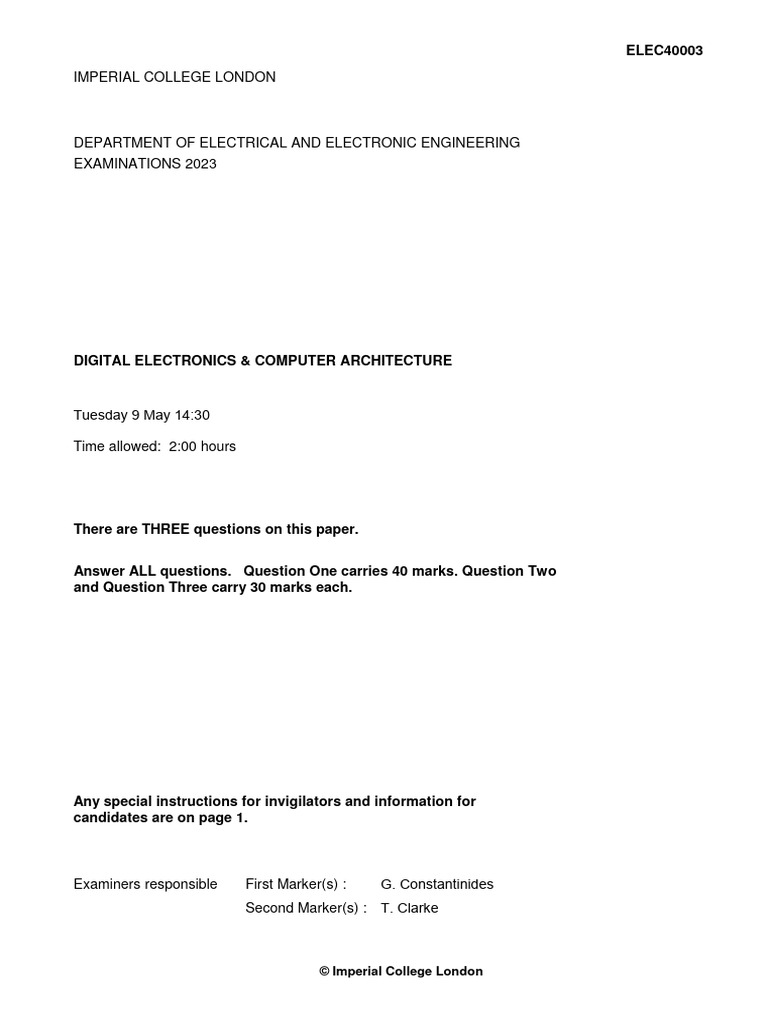 ELEC40003 DECA - Exam Paper | PDF | Computer Engineering | Computing