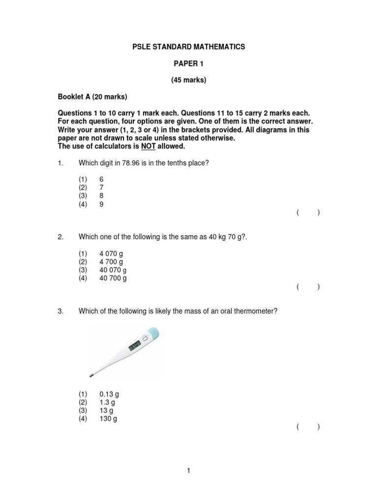 PSLE Mathematics Paper 1 Overview | PDF | Mathematics