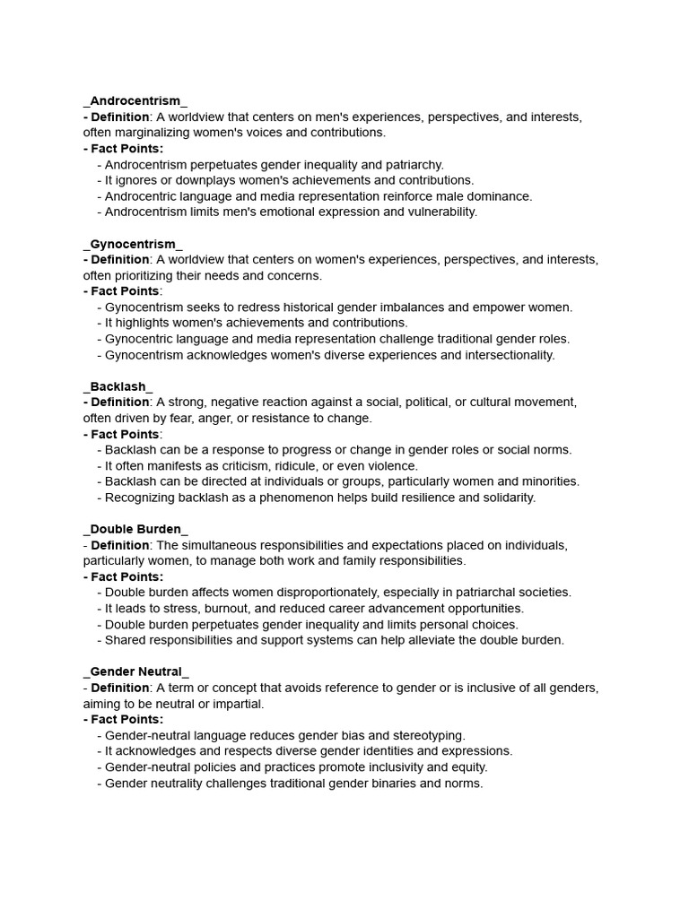 Gender Perspectives: Androcentrism & Gynocentrism | PDF