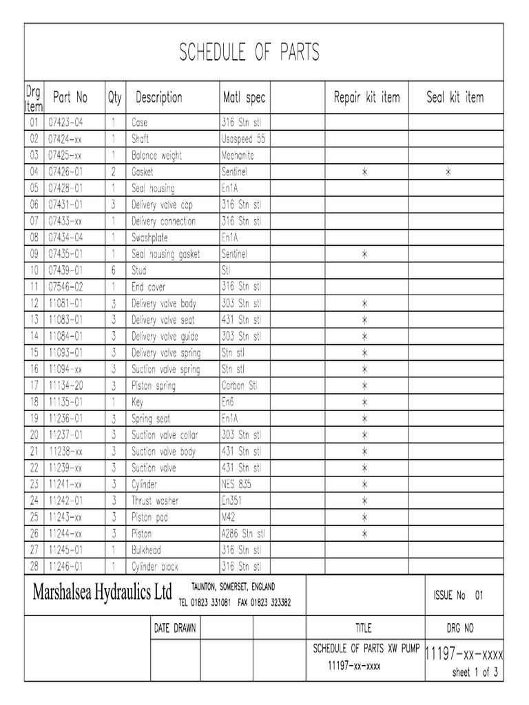 11197-Xx Schedule of Parts Sheet 1 | PDF