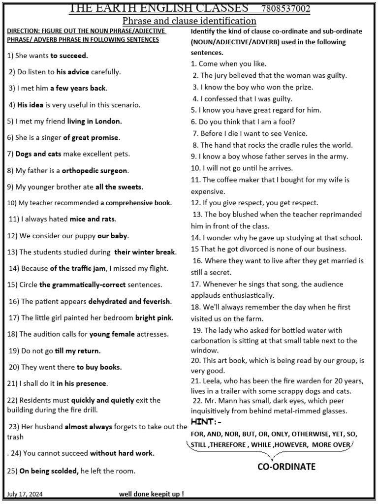 Phrase and Clause Identification | PDF | Adverb | Adjective