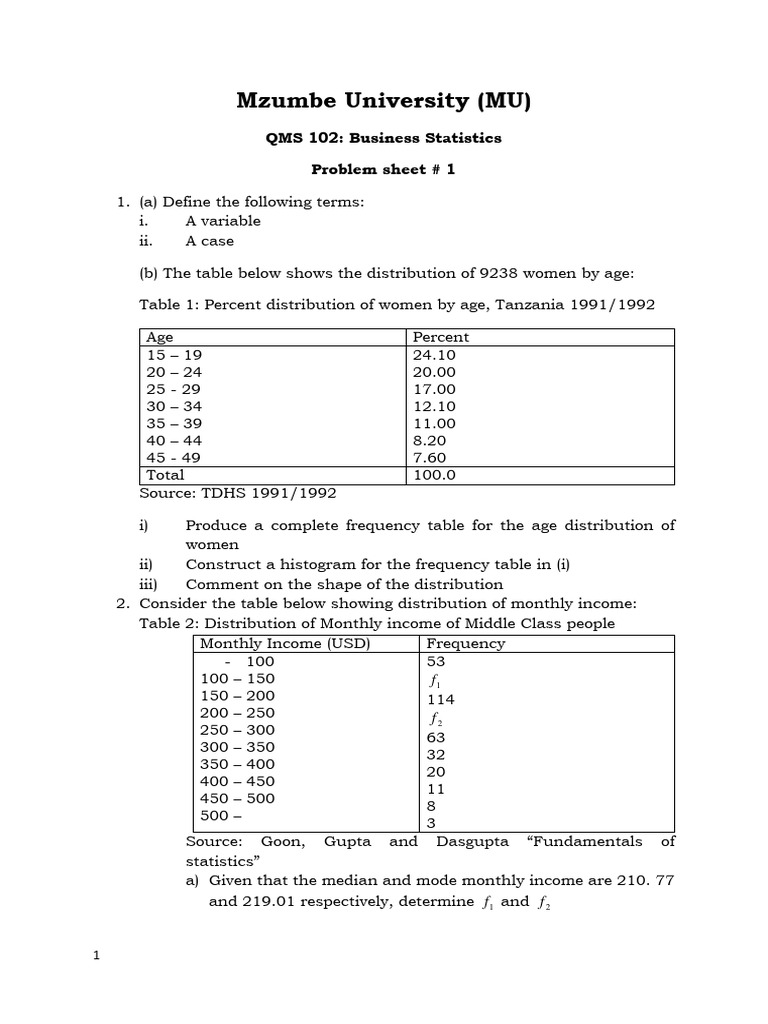 Problem Sheet # 1 | PDF | Statistical Theory | Statistics
