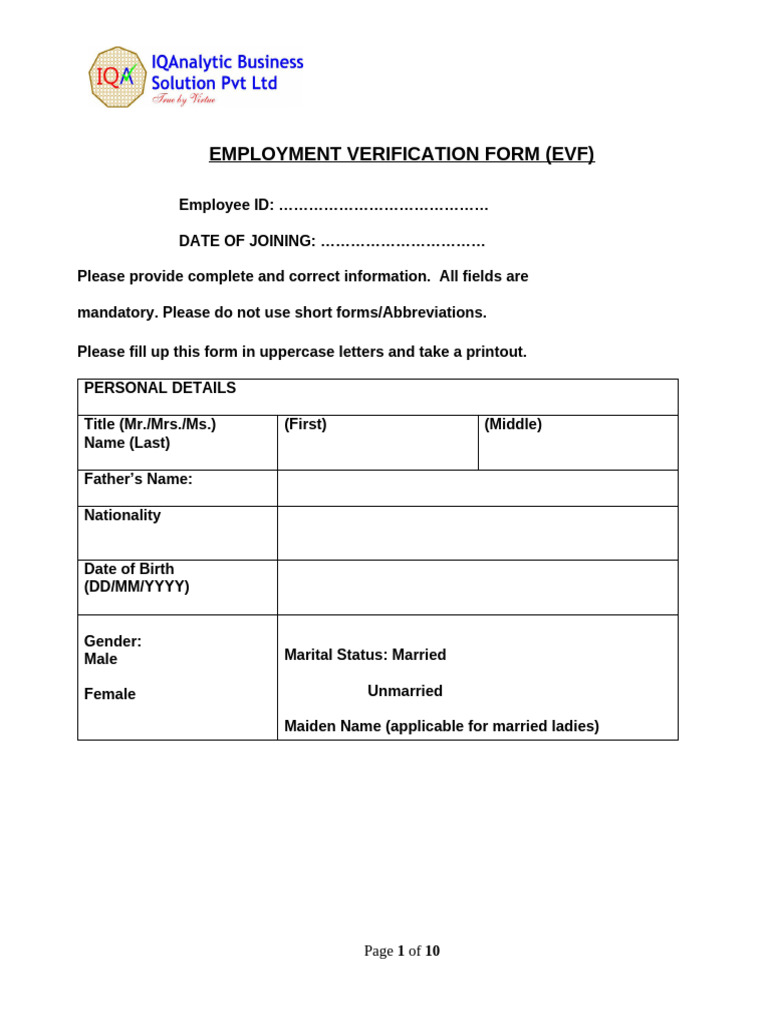 Employment Verification Form Template | PDF | Employment | Business