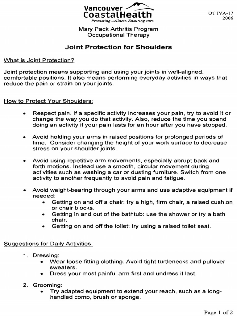 Joint Protection For Shoulders | PDF | Shoulder | Chair