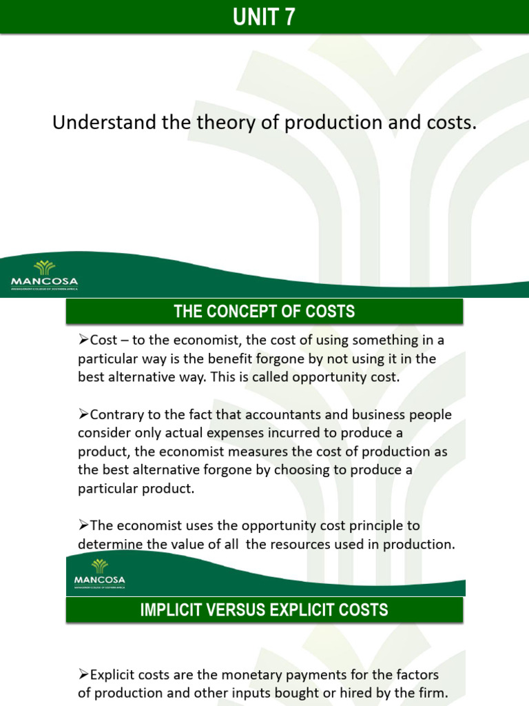 Unit 7 Powerpoint Economics | PDF | Opportunity Cost | Long Run And Short Run