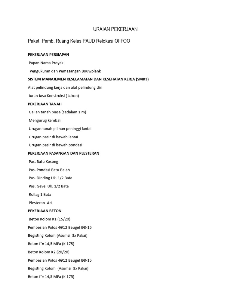 Uraian Pekerjaan Paud Oi Foo | PDF | Sains & Matematika | Teknologi & Rekayasa