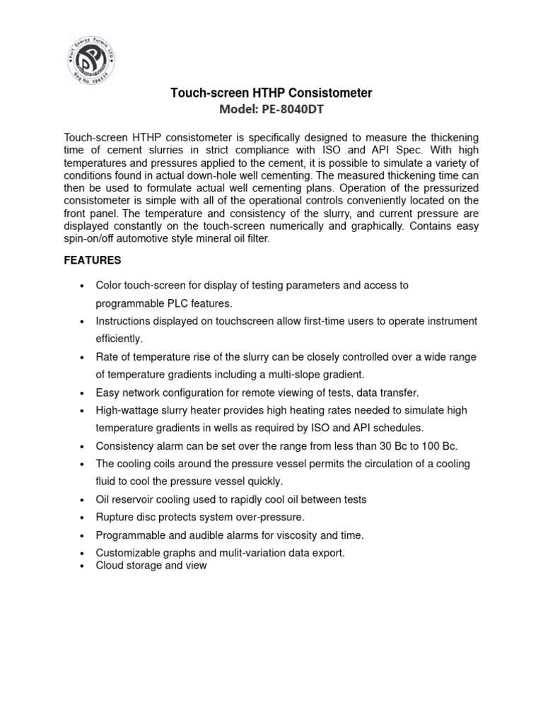 HPHT Cement Consistometer | PDF | Technology & Engineering
