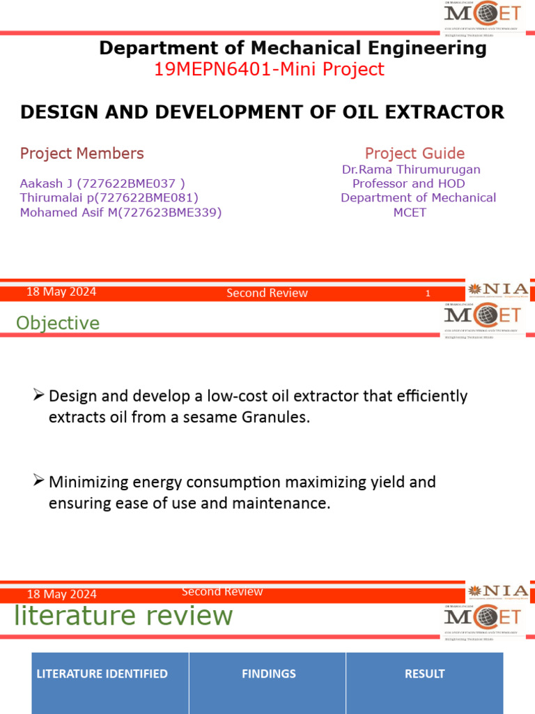 First Review-Oil Extractor | PDF | Machines | Engineering
