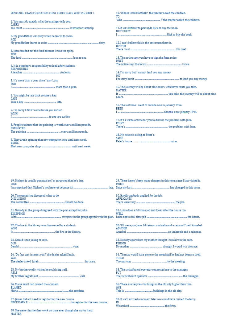 Transformation Sentences First | PDF