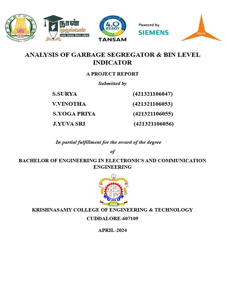 Analysis of Garbage Segregator & Bin Level Indicator: A Project Report | PDF | Science | Titles