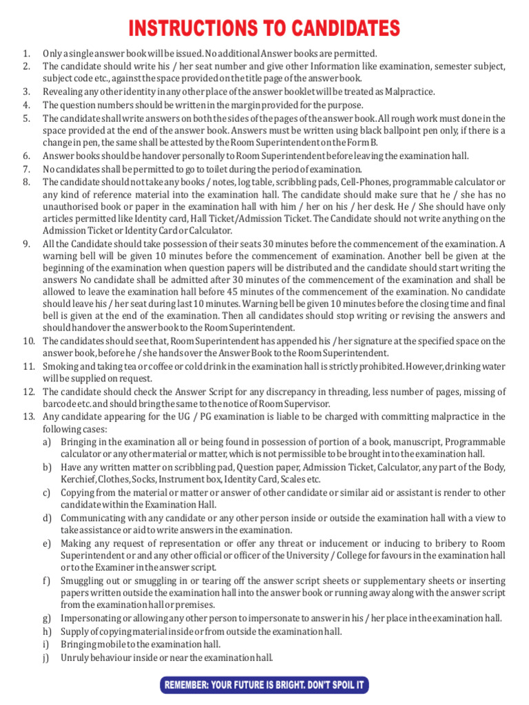 Exam Instructions for Candidates | PDF | Career & Growth