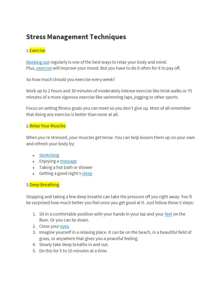 Stress Management Techniques | PDF | Mood (Psychology) | Mental Health