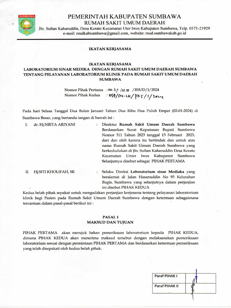 MoU LABORATORIUM SINAR MEDIKA | PDF