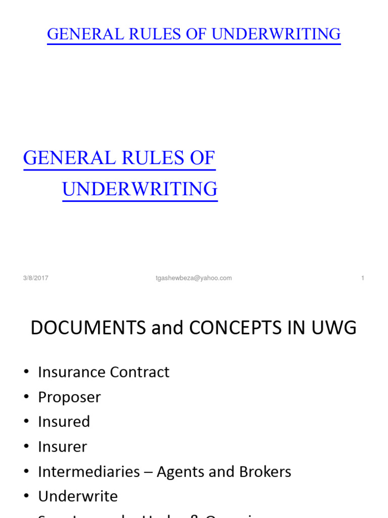Underwriting Rules & Concepts Guide | PDF | Insurance | Underwriting