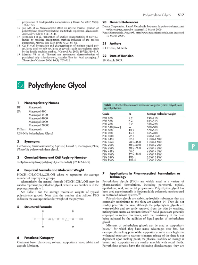 Polyethylene Glycol | PDF