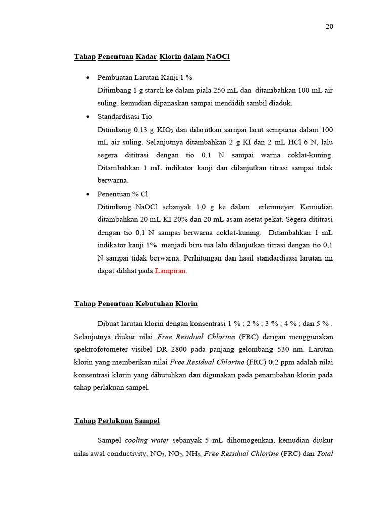 Tahap Penentuan Kadar Klorin Dalam NaOCl | PDF