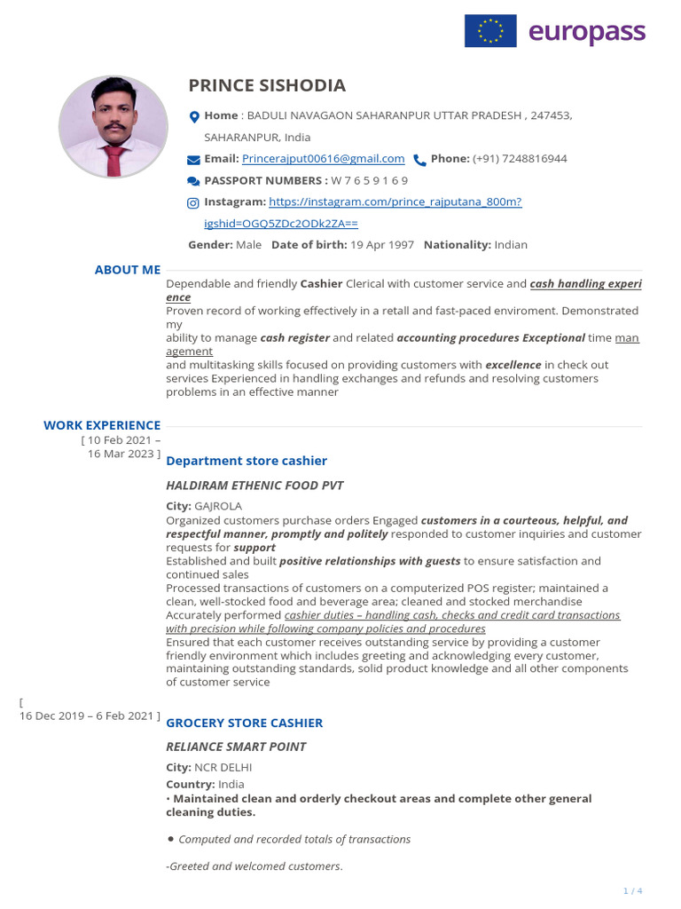 CV - PRINCE SISHODIA (1) | Download Free PDF | Point Of Sale | Social Psychology