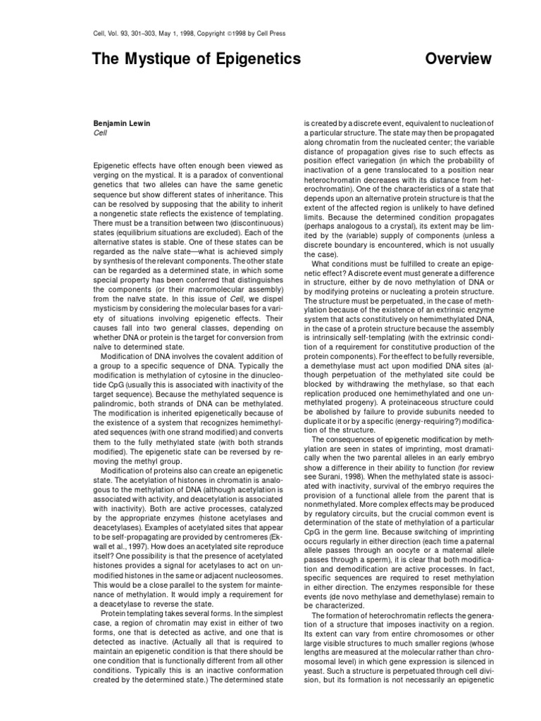 The Mystique of Epigenetics Cell | PDF | Epigenetics | Dna Methylation