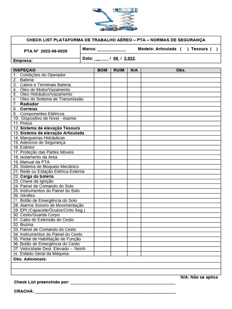 Check List Pta | PDF | Tecnologia e Engenharia