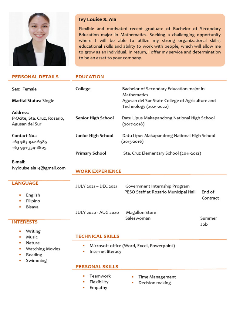 ALA, IVY LOUISE Resume. | PDF