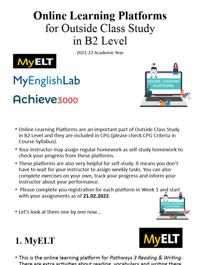 Online Learning Platforms in B2 Level (MyELT, MyEnglishLab, Achieve) | PDF